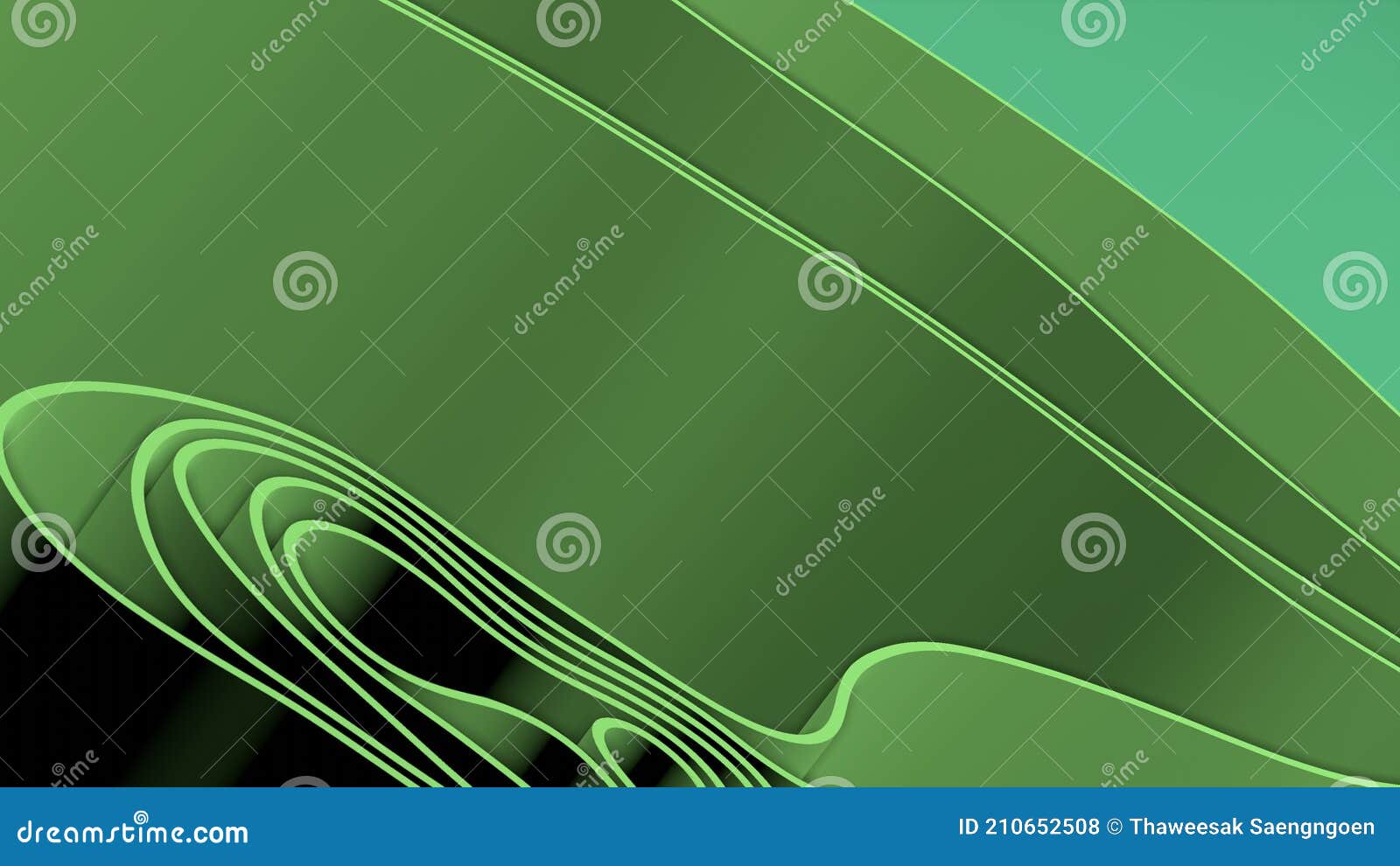 Abstract 3D Render Colorful Green Splines Rows Light and Shadow Curves ...
