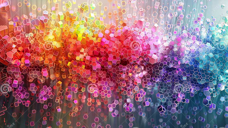 Vibrant Floating Hexagons and Cubes in Abstract 3D Space, Generative Ai ...