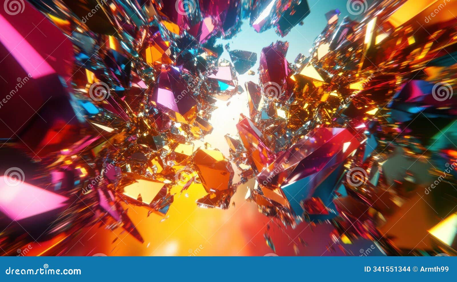 Colorful Shattered Glass Pieces Explosion Isolated White Background ...