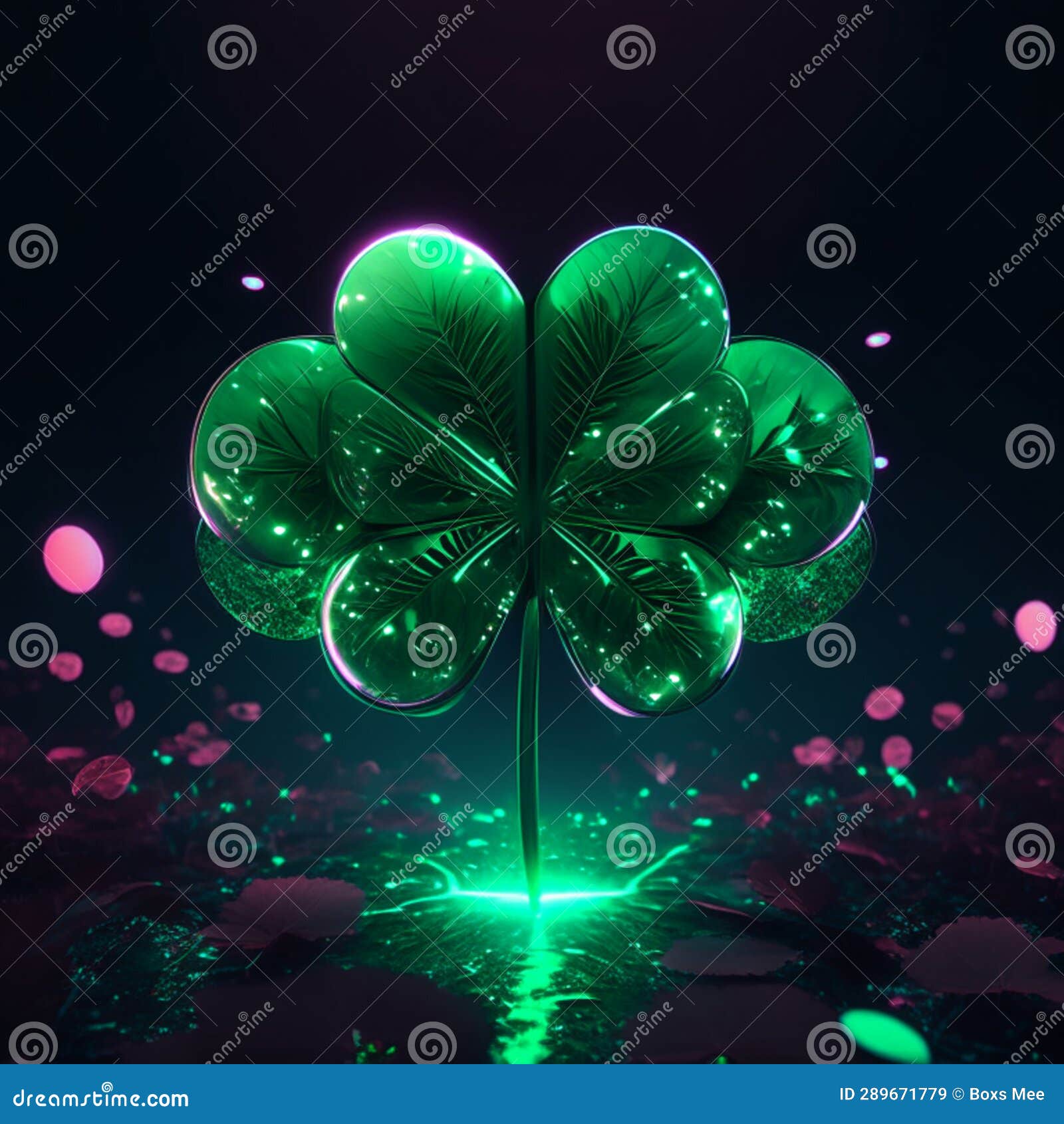 Abstract 3d Render of a Four Leaf Clover with Lights. Generative AI ...