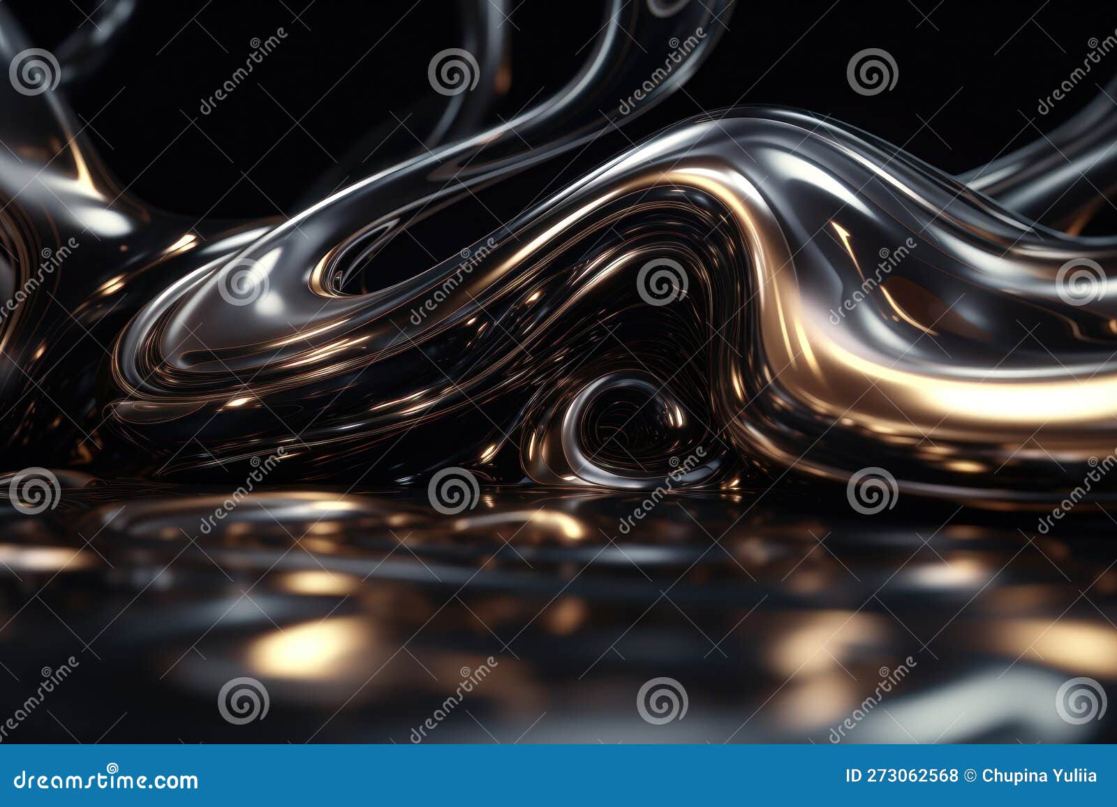 Abstract 3d Render, Glossy, Reflective Metallic, Organic Curve Wave in ...