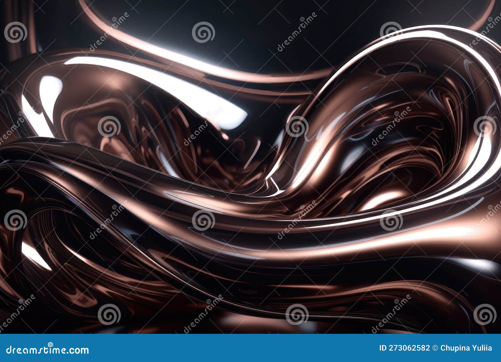 Abstract 3d Render, Glossy, Reflective Metallic, Organic Curve Wave in ...