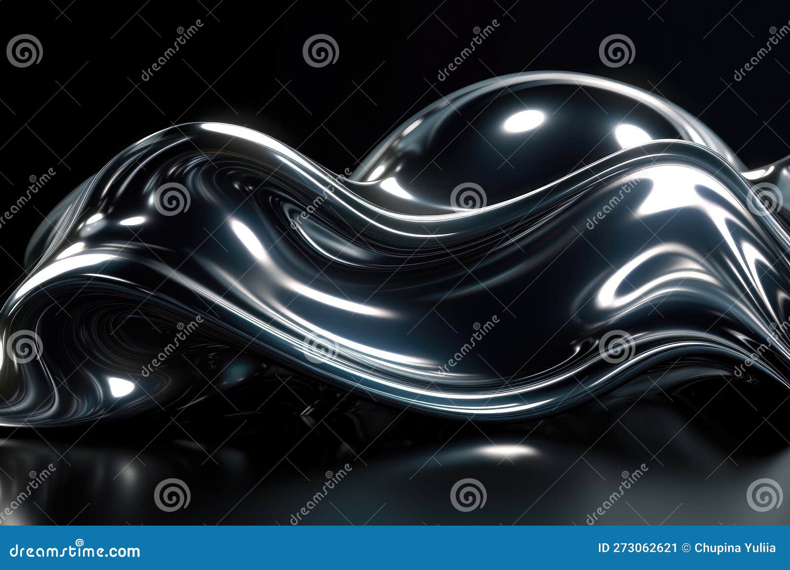 Abstract 3d Render, Glossy, Reflective Metallic, Organic Curve Wave in ...