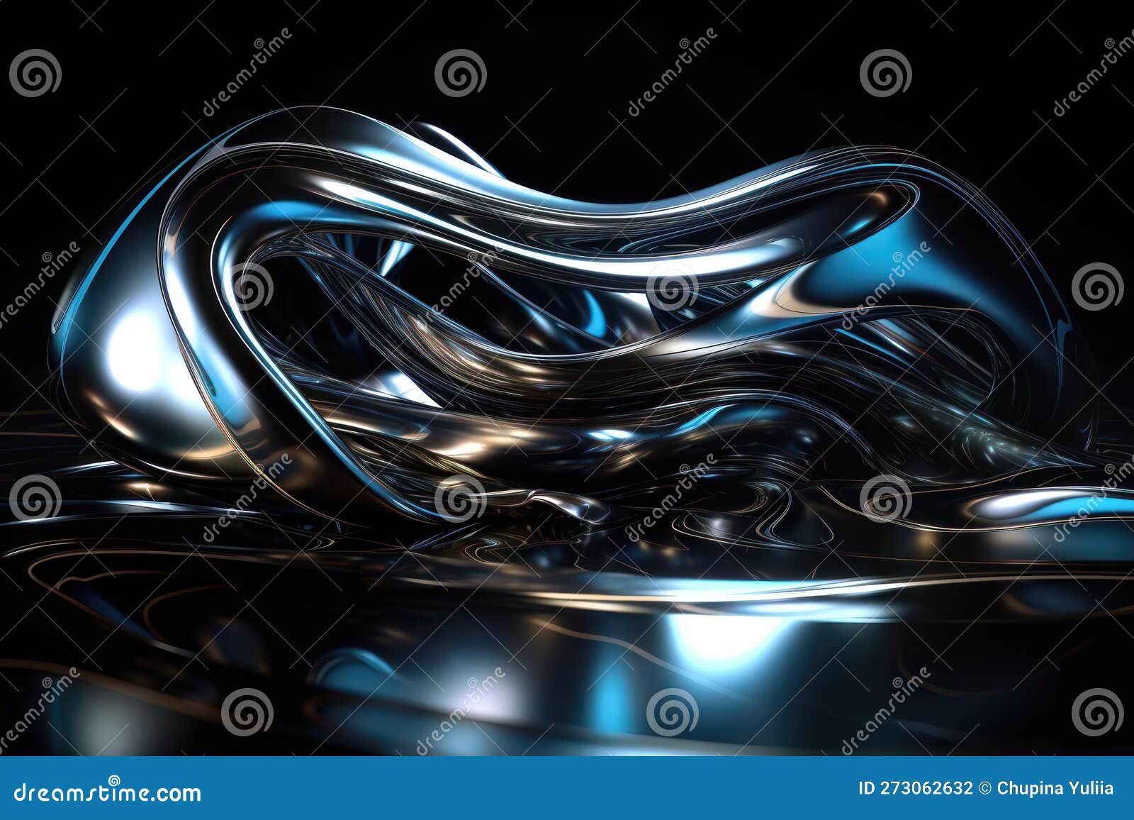 Abstract 3d Render, Glossy, Reflective Metallic, Organic Curve Wave in ...