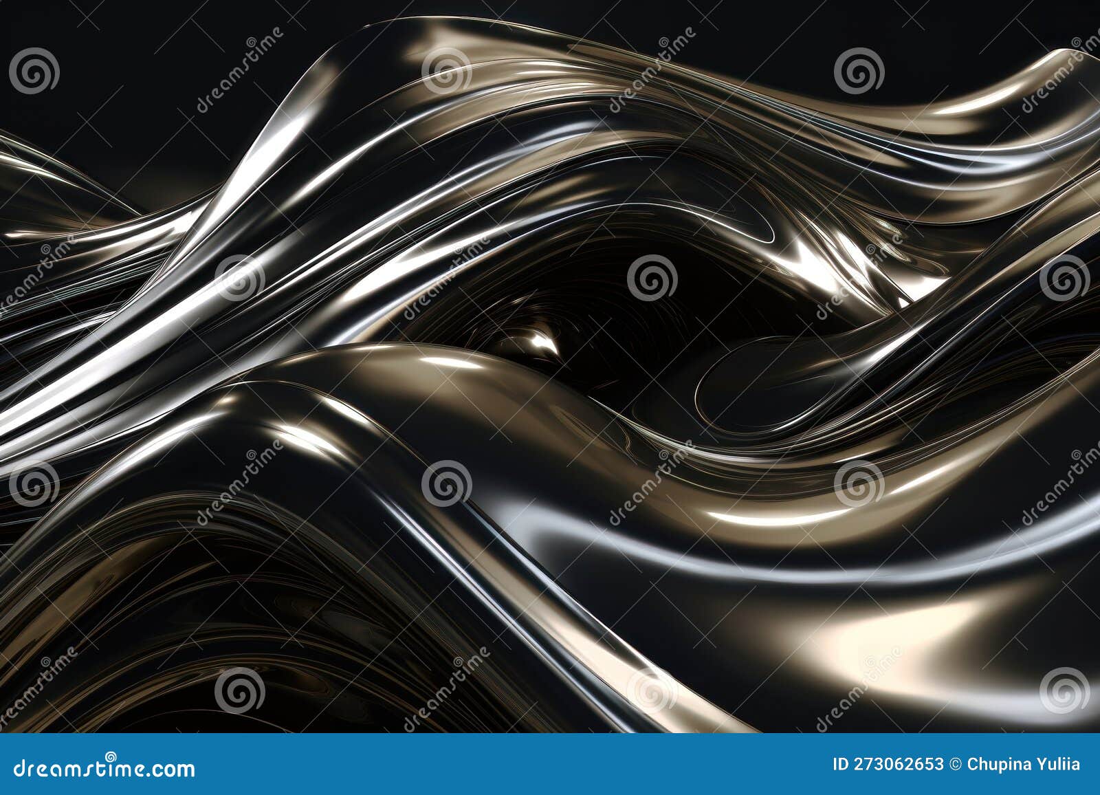 Abstract 3d Render, Glossy, Reflective Metallic, Organic Curve Wave in ...