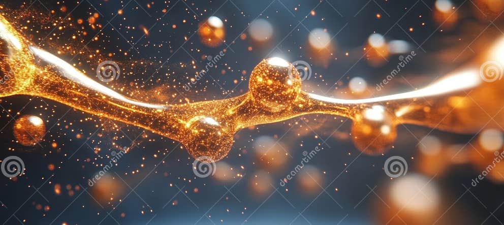 Abstract 3D Render of a Golden Molecule Structure, Science, and ...