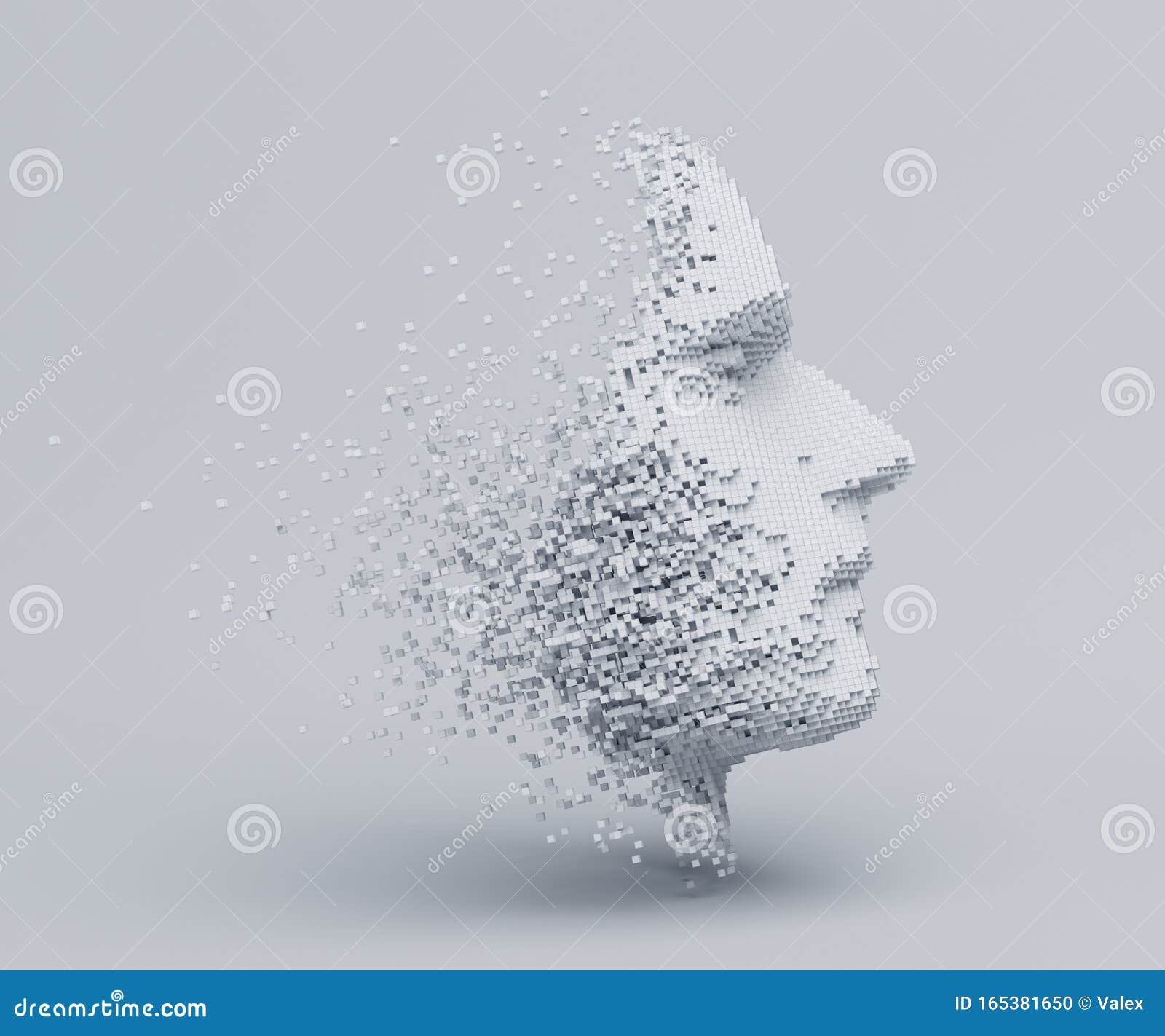 Abstract 3D Render of a Human Face from Cubes Stock Illustration ...