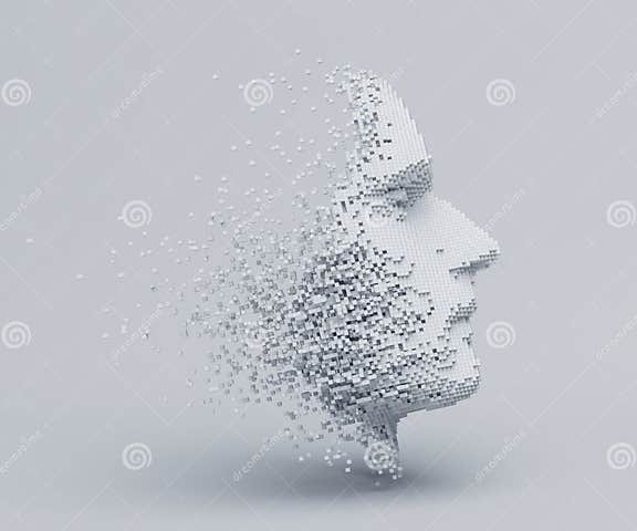 Abstract 3D Render of a Human Face from Cubes Stock Illustration ...