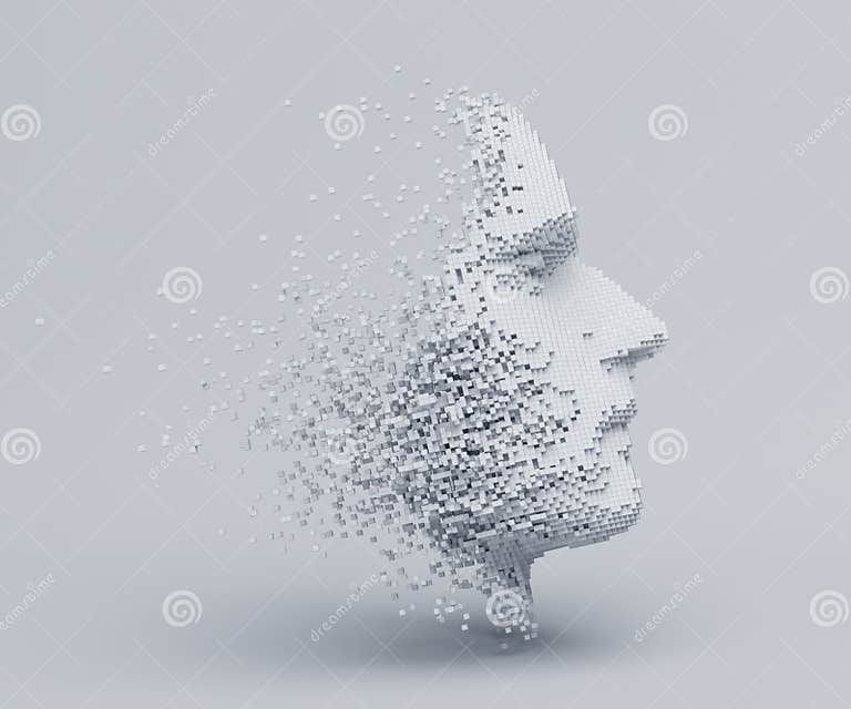 Abstract 3D Render of a Human Face from Cubes Stock Illustration ...