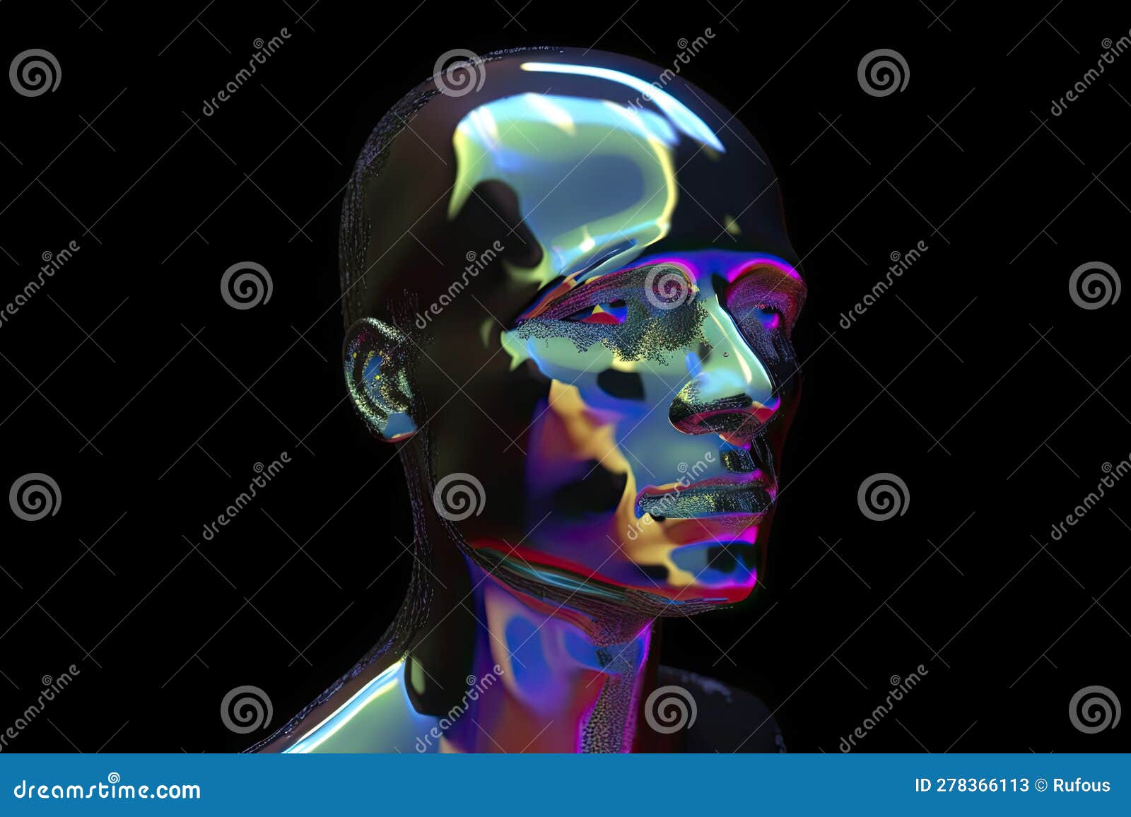 Abstract 3D Render Illustration of Holographic Human Face in the Wall ...