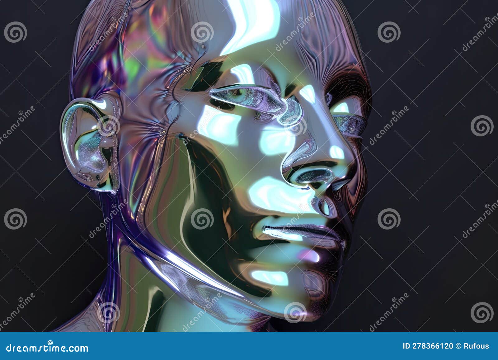 Abstract 3D Render Illustration of Holographic Human Face in the Wall ...