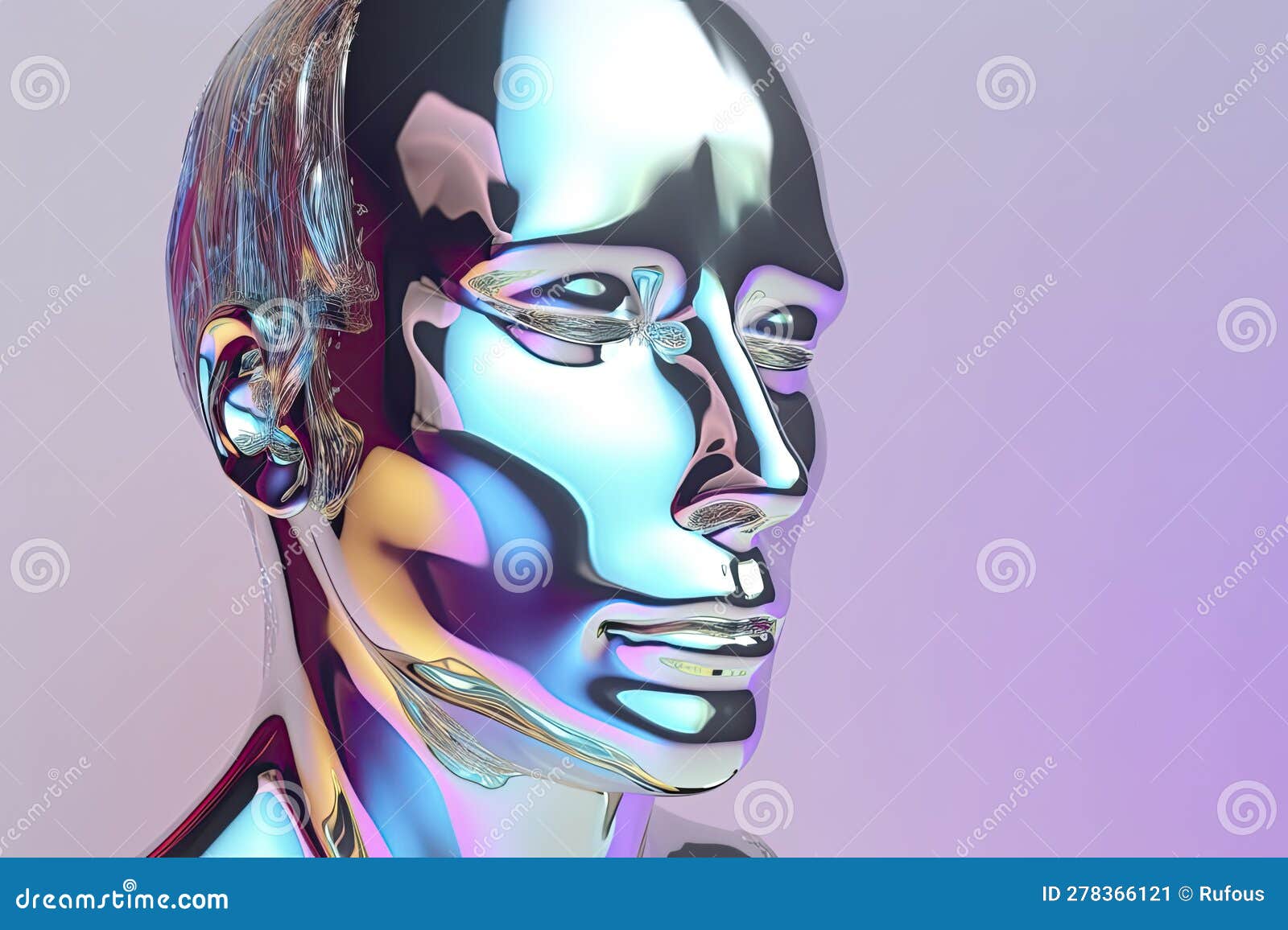 Abstract 3D Render Illustration of Holographic Human Face in the Wall ...