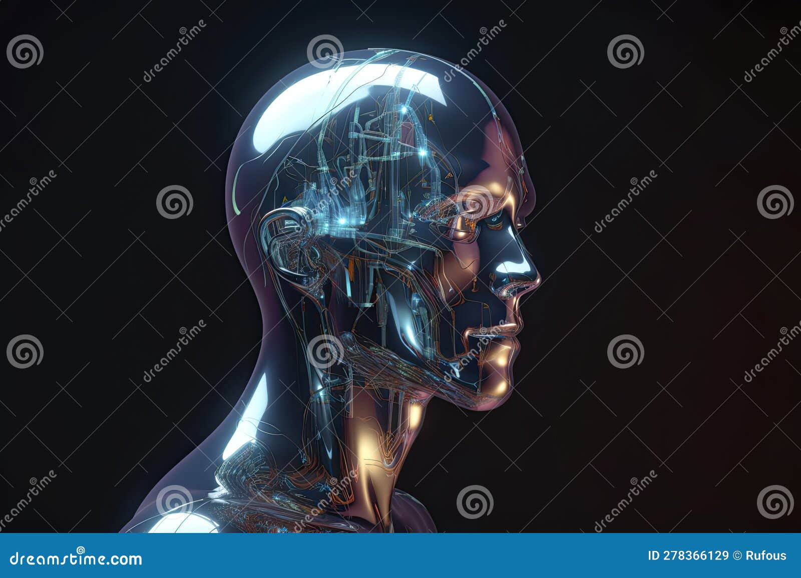 Abstract 3D Render Illustration of Holographic Human Face in the Wall ...