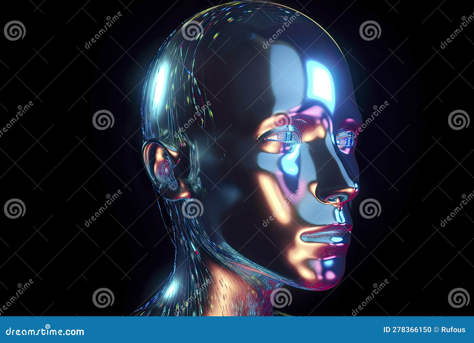 Abstract 3D Render Illustration of Holographic Human Face in the Wall ...