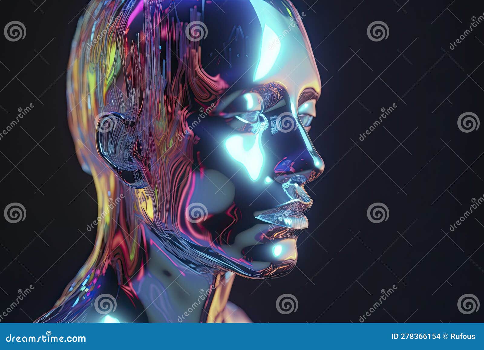Abstract 3D Render Illustration of Holographic Human Face in the Wall ...