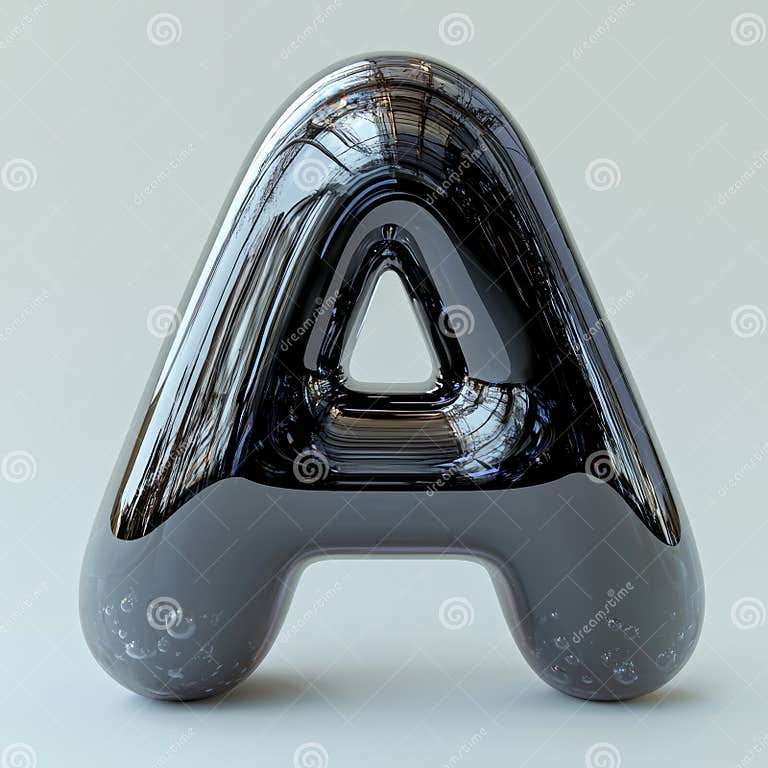 Abstract 3D Render of a Metallic Letter a Stock Illustration ...