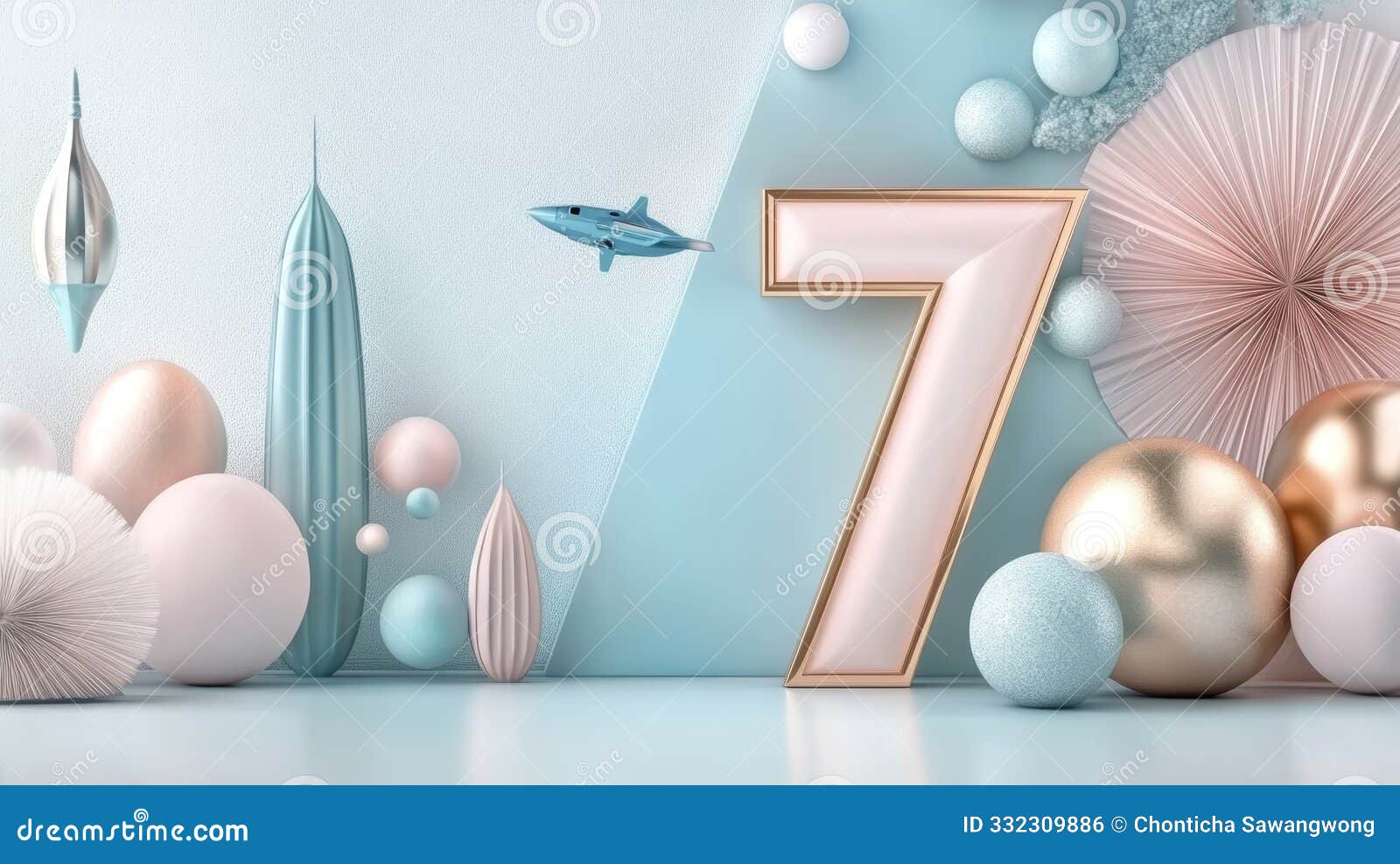 Abstract 3D Render of the Number Seven with Pastel Colors and Geometric ...
