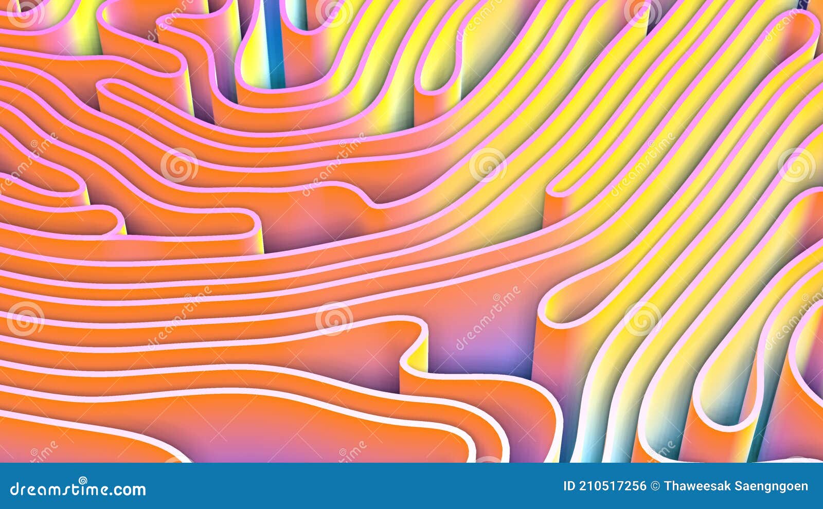 Abstract 3D Render Orange Splines Rows Light and Shadow Curves Flowing ...