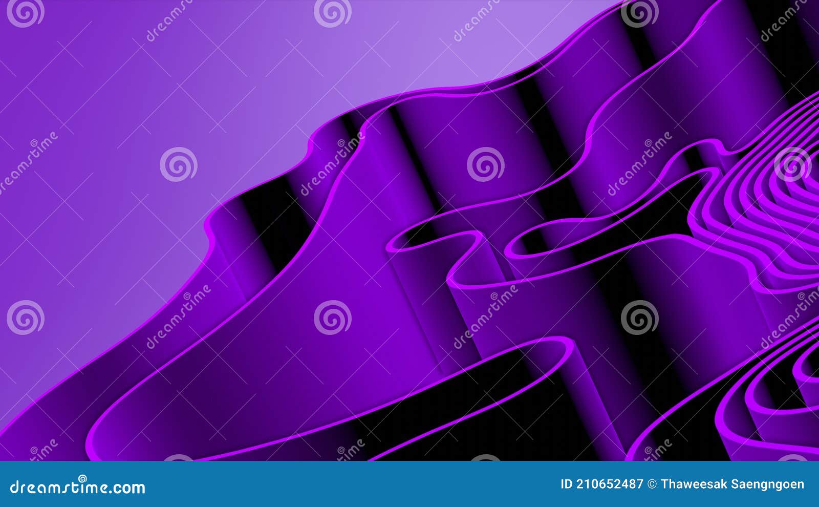 Abstract 3D Render Purple Splines Rows Light and Shadow Curves Flowing ...