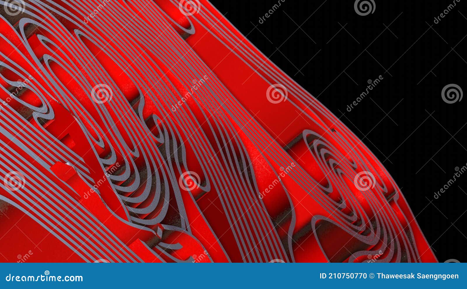 Abstract 3D Render Red Splines Rows Light and Shadow Curves Flowing ...