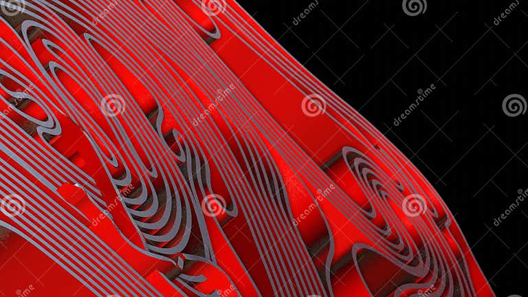 Abstract 3D Render Red Splines Rows Light and Shadow Curves Flowing ...