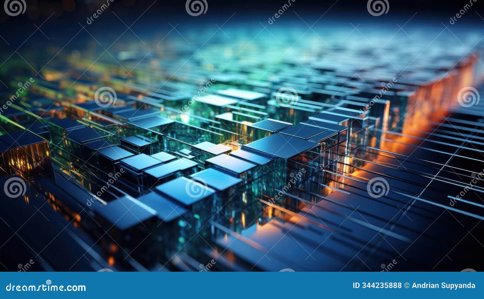 Abstract 3D Render of Shiny Cubes and Lines Stock Illustration ...