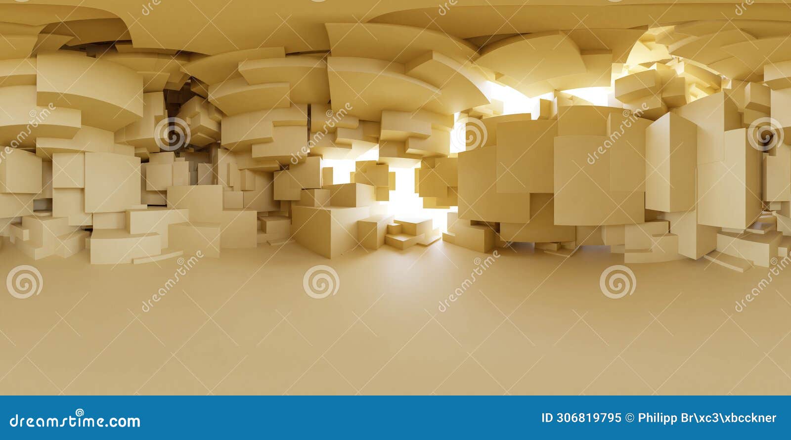 Abstract 3D Render of a Warmly Lit, Beige Cuboid Space with Surreal ...