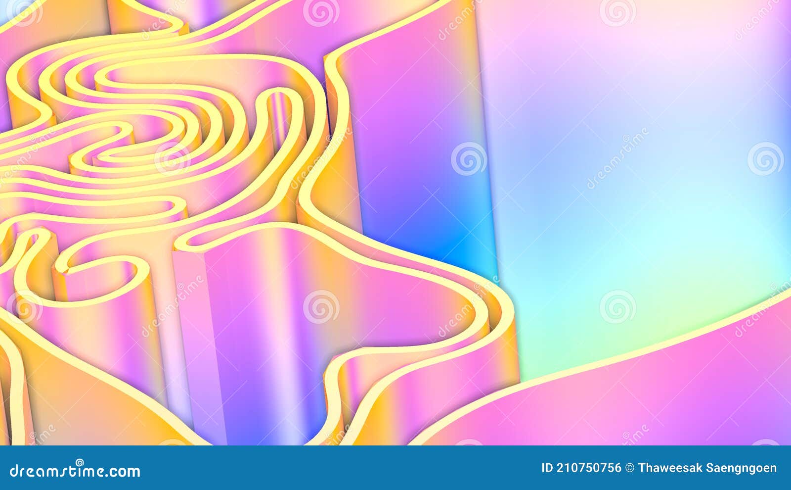Abstract 3D Render Yellow Pink Splines Rows Light and Shadow Curves ...