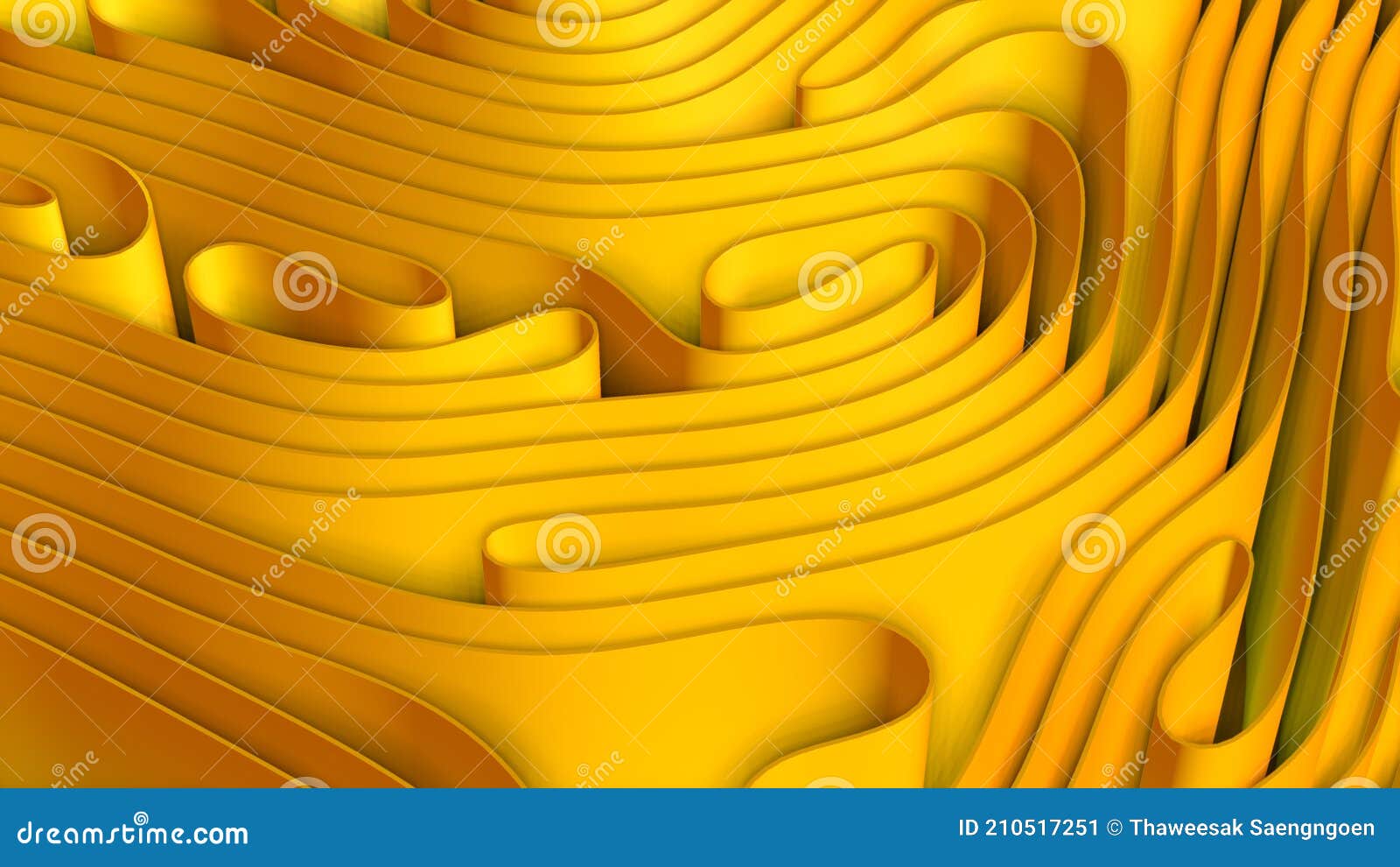 Abstract 3D Render Yellow Splines Rows Light and Shadow Curves Flowing ...