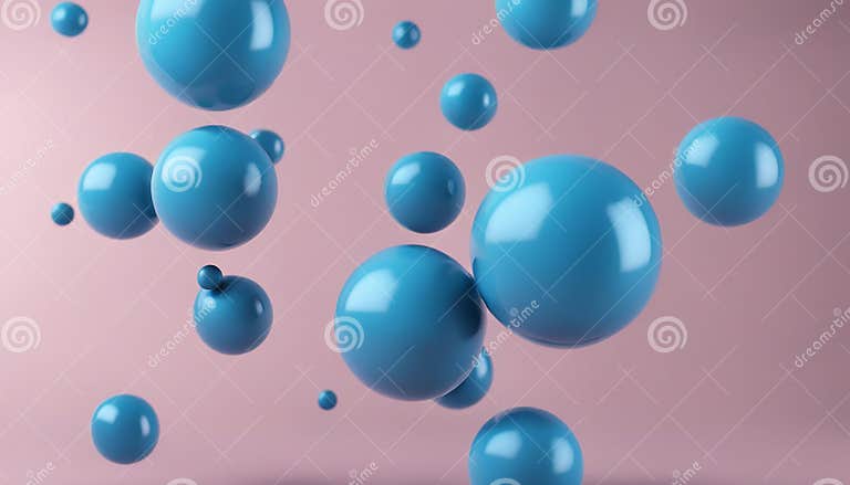 Abstract 3D Rendering Background with Blue Bouncing Balls Stock ...