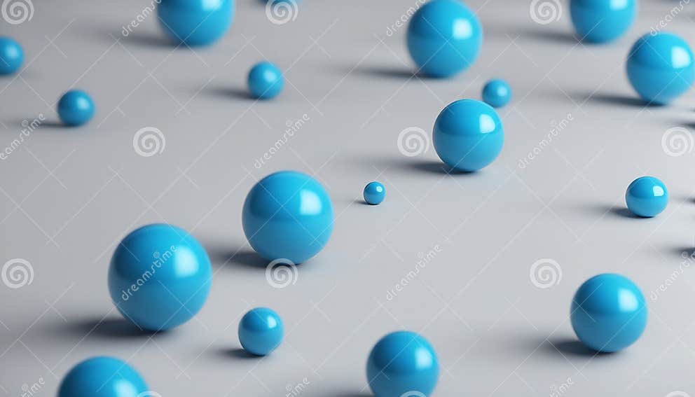 Abstract 3D Rendering Background with Blue Bouncing Balls Stock ...