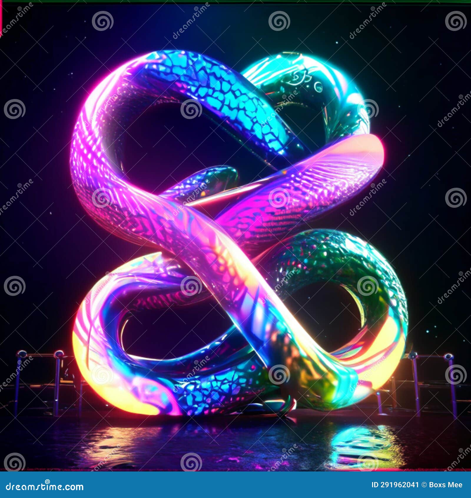 Abstract 3d Rendering of a Blue and Purple Snake on a Dark Background ...