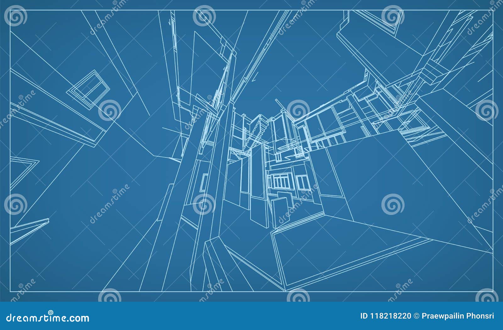 Abstract 3d Rendering Of Building Wireframe Structure Vector Stock