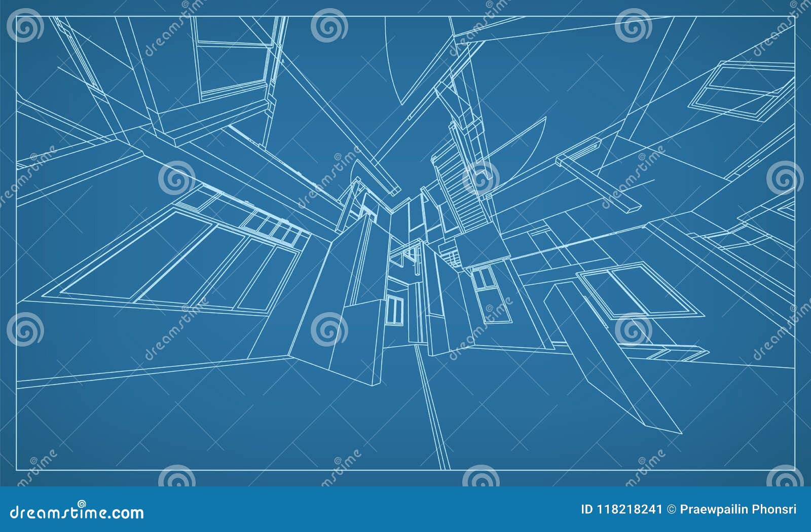 Abstract 3D Rendering of Building Wireframe Structure. Vector. Stock ...