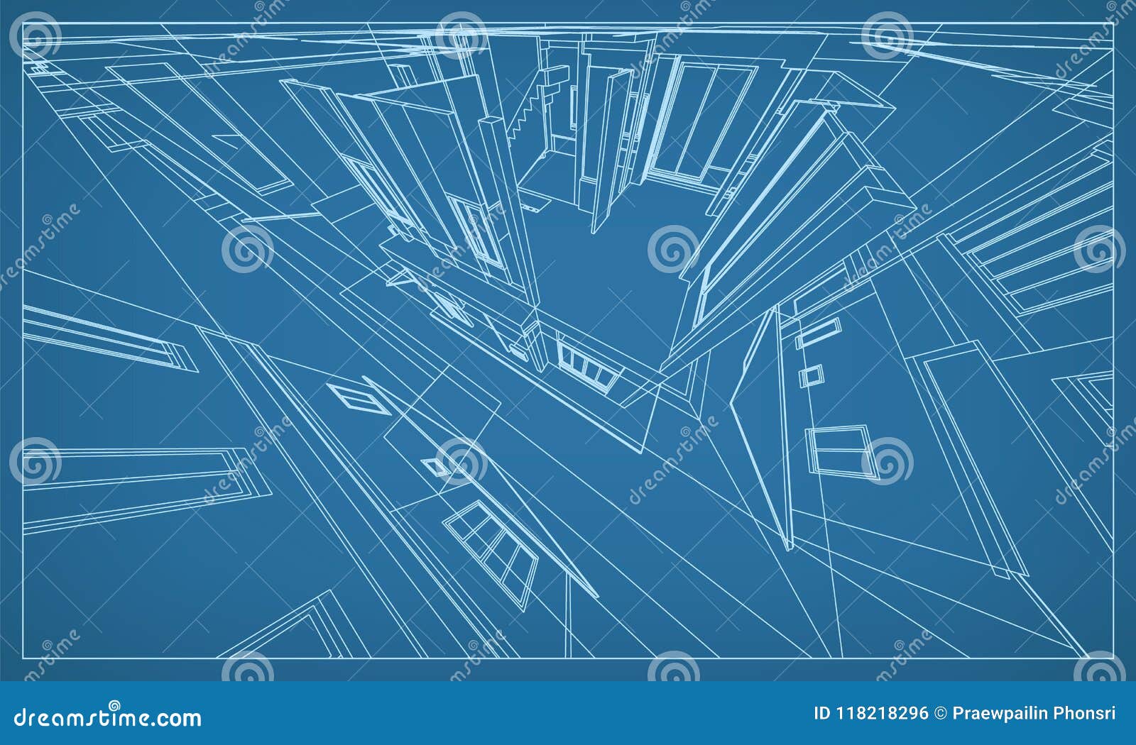 Abstract 3d Rendering Of Building Wireframe Structure Vector Stock