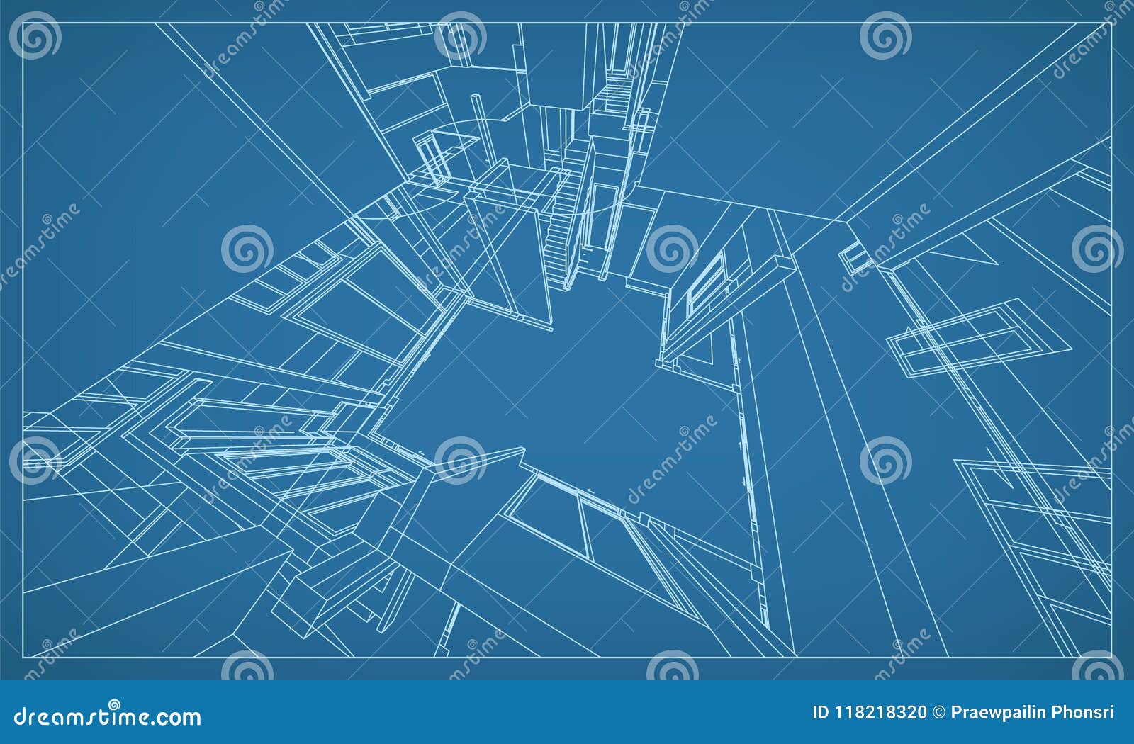 Abstract 3d Rendering Of Building Wireframe Structure Vector Stock