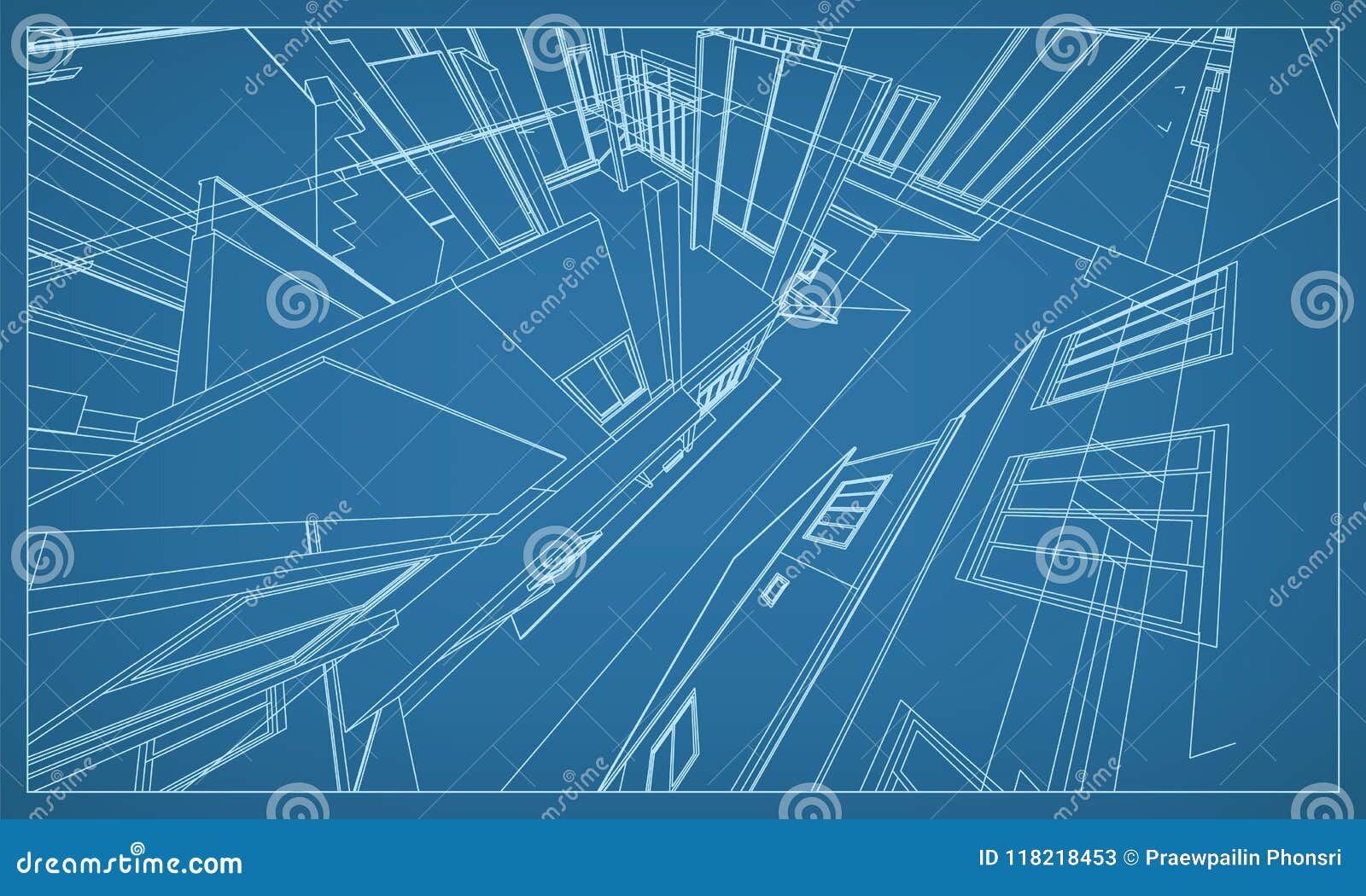 Abstract 3d Rendering Of Building Wireframe Structure Vector Stock