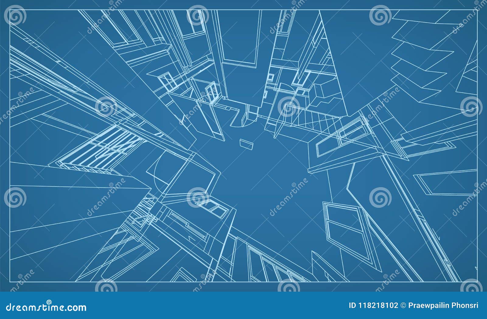 Abstract 3D Rendering of Building Wireframe Structure. Vector. Stock ...