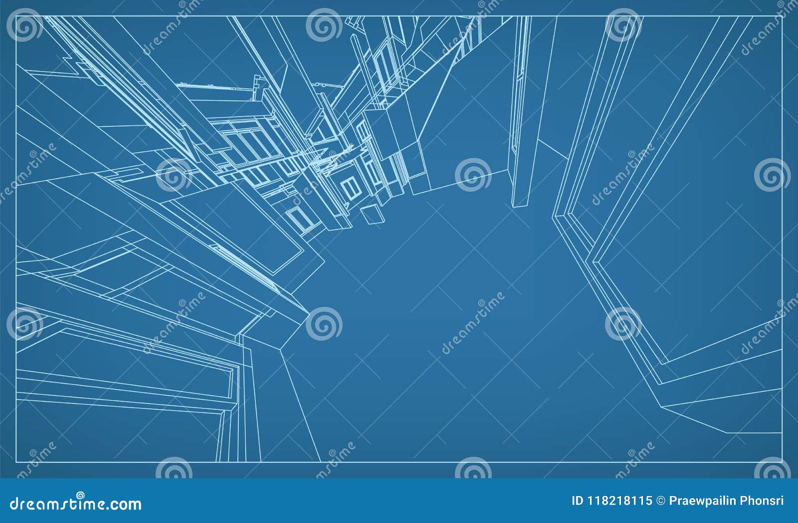 Abstract 3D Rendering of Building Wireframe Structure. Vector. Stock ...