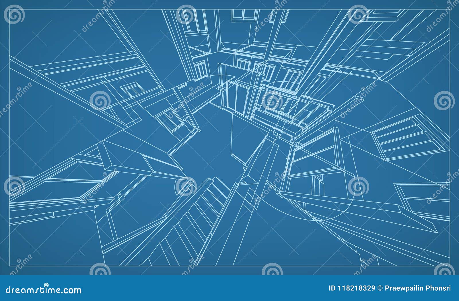 Abstract 3D Rendering of Building Wireframe Structure. Vector. Stock ...