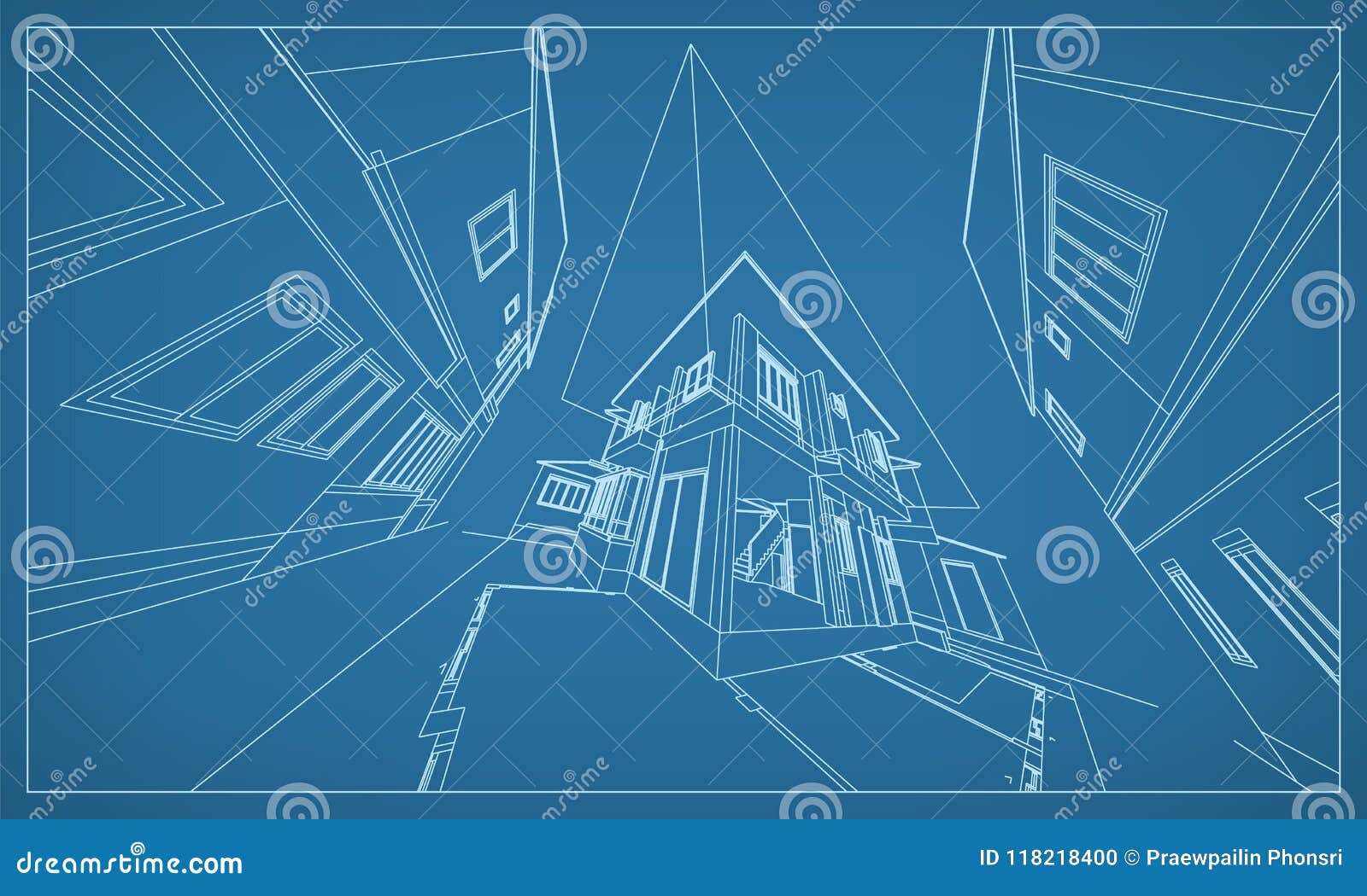 Abstract 3D Rendering of Building Wireframe Structure. Vector. Stock ...