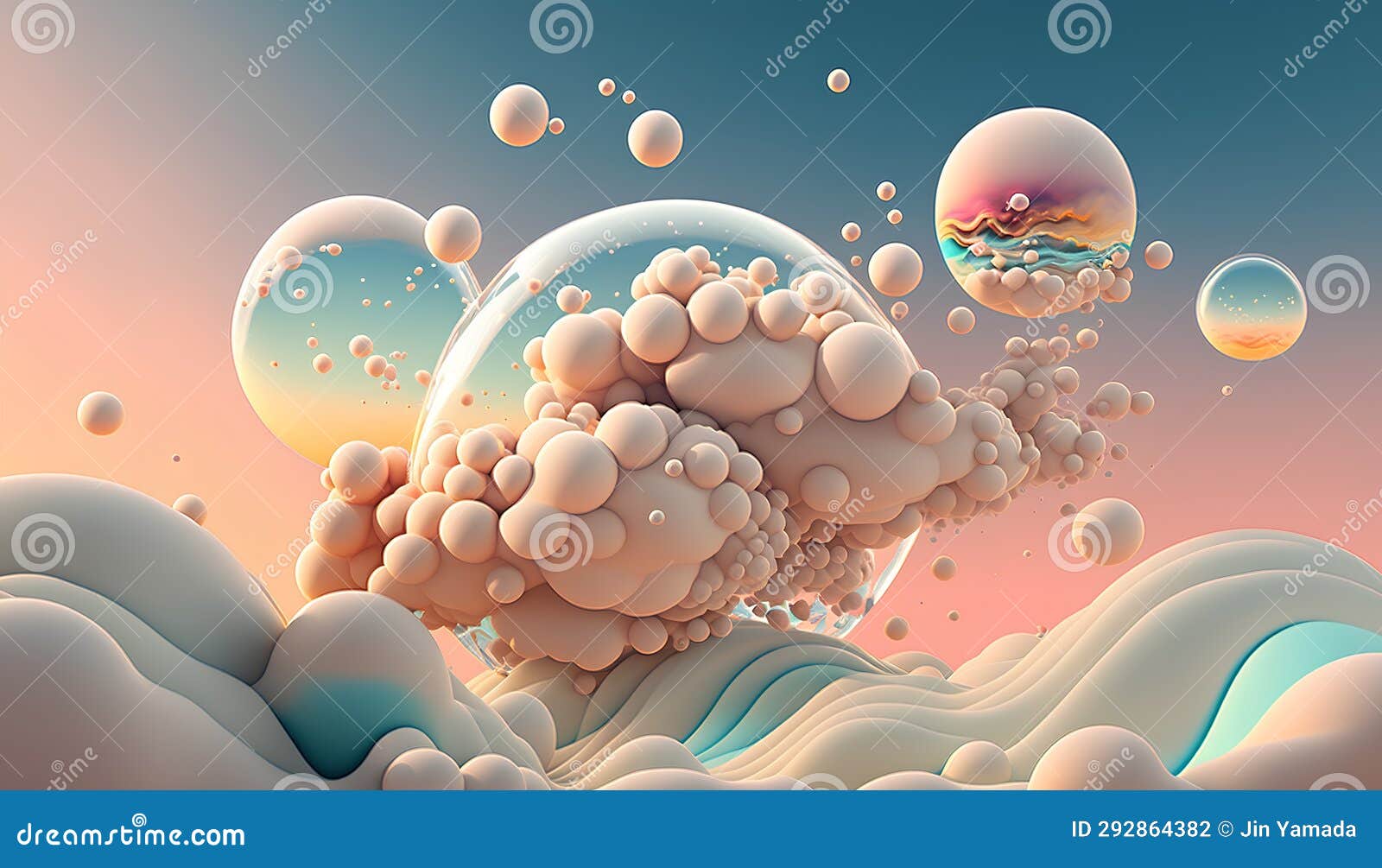 Abstract 3d Rendering of Colorful Bubbles in Water. Futuristic ...