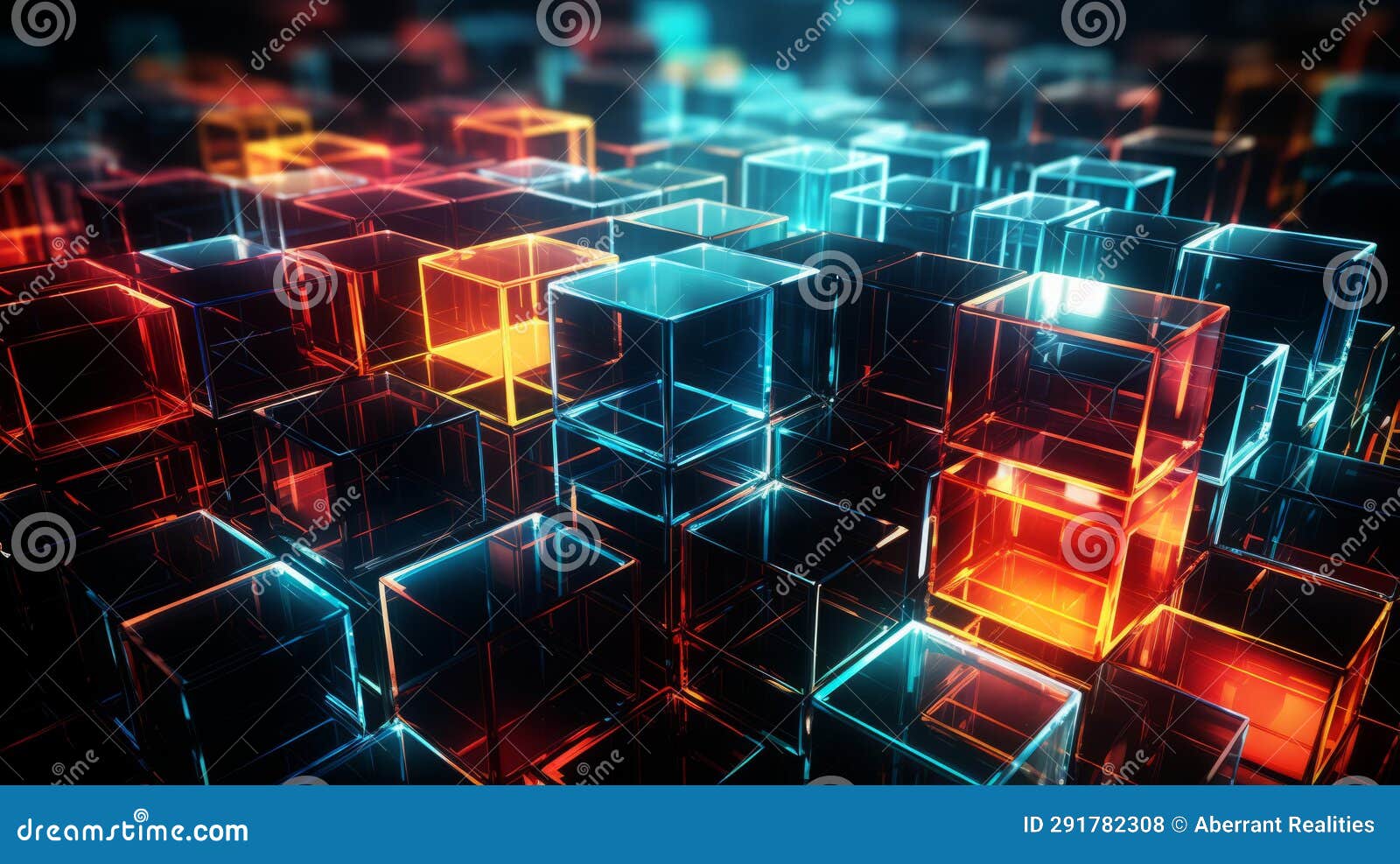 Abstract 3d Rendering of Colorful Cubes on a Dark Background Stock ...