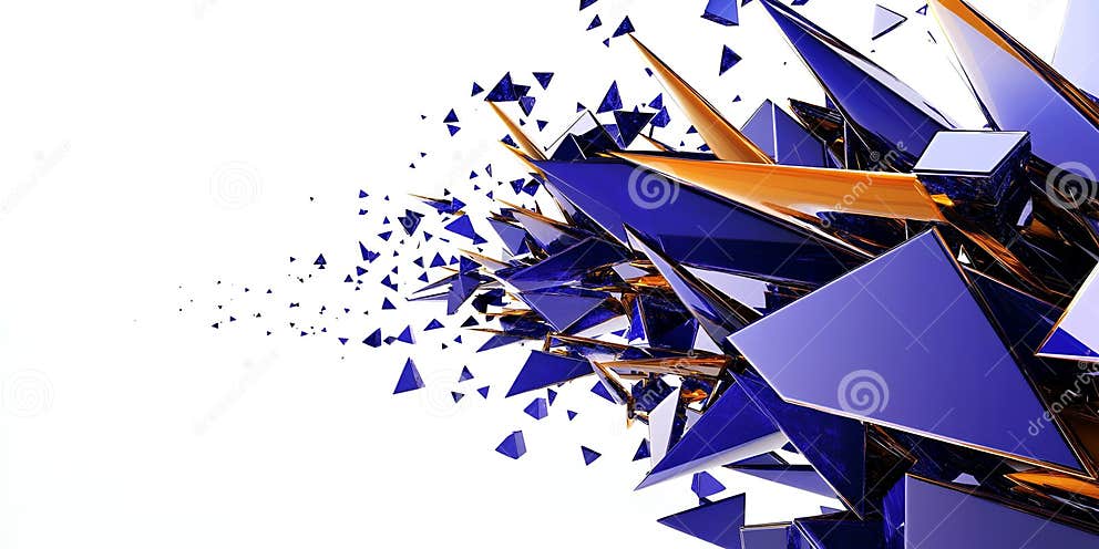 Abstract 3D Rendering Dynamic Blue and Gold Geometric Shapes Explosion ...