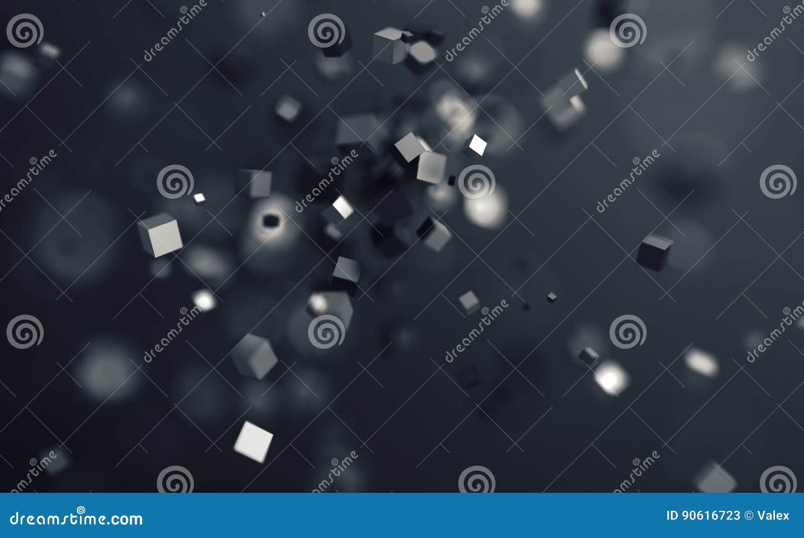 Abstract 3D Rendering of Flying Cubes. Stock Illustration ...