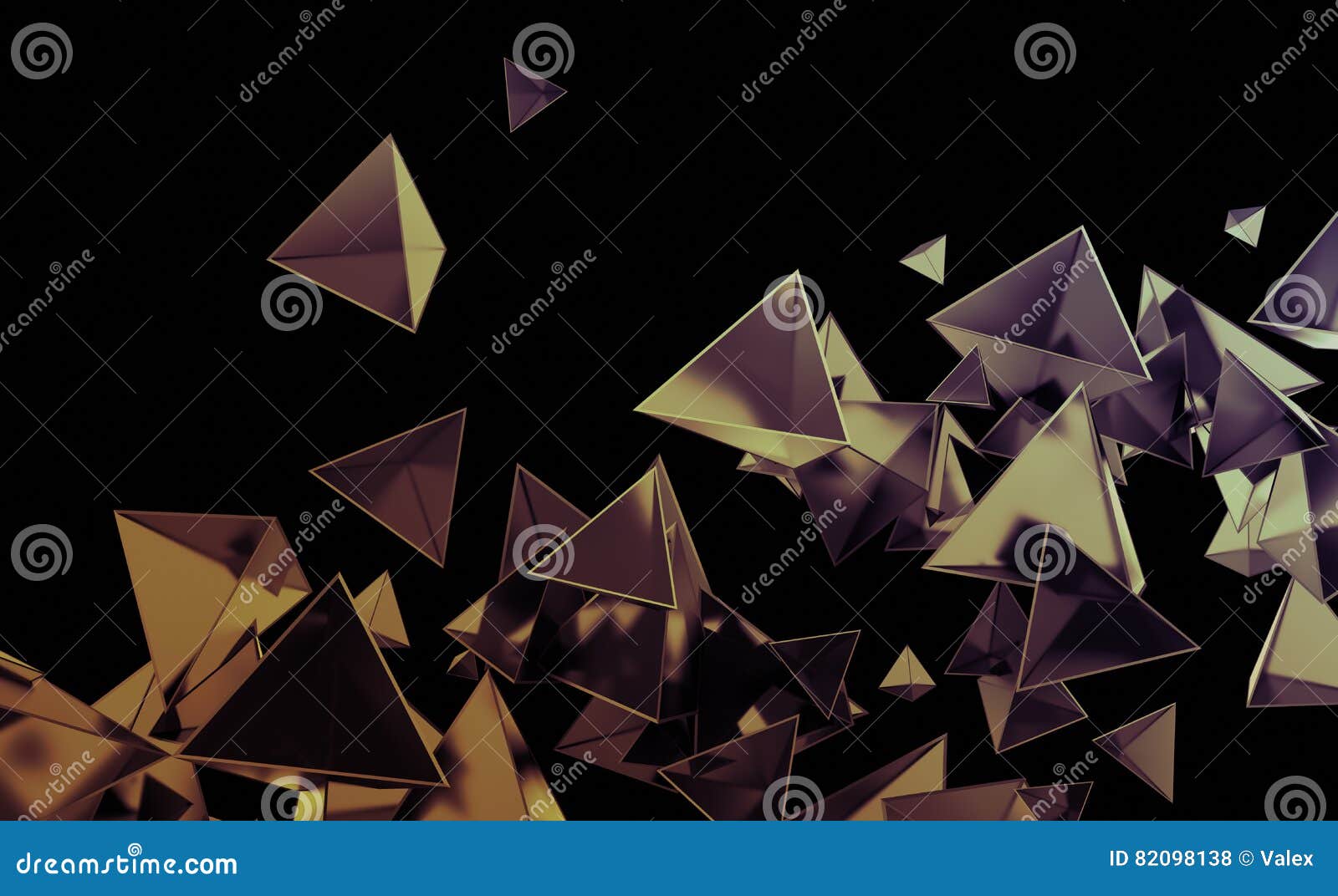 Abstract 3D Rendering of Flying Polygonal Shapes Stock Illustration ...