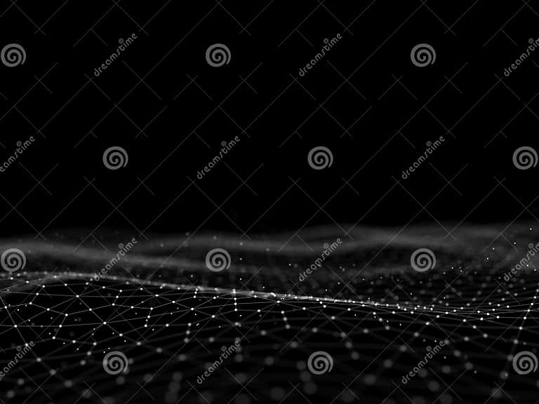 Abstract 3d Rendering Futuristic Dots and Lines. Computer Geometric Digital Connection Structure ...