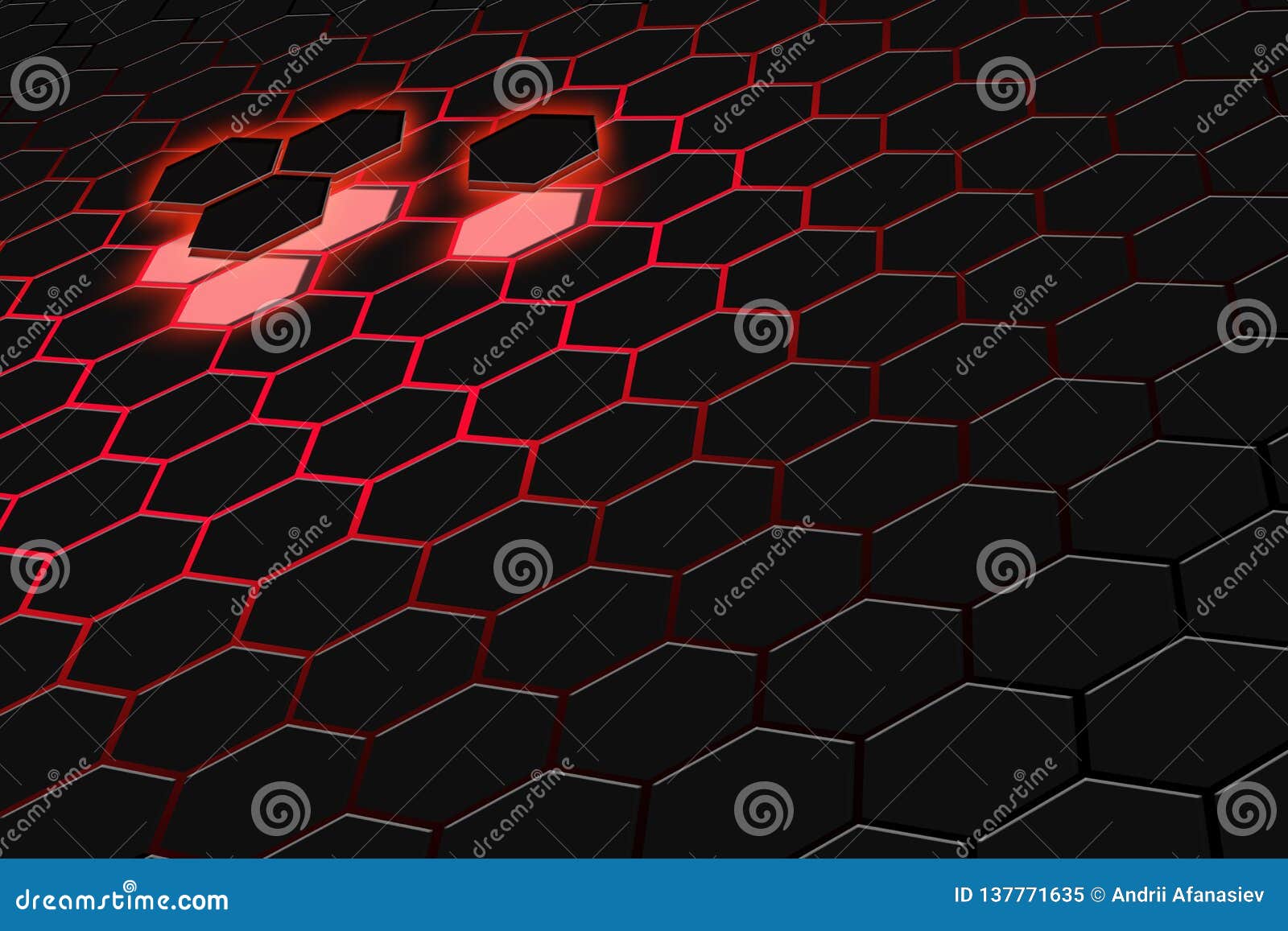 Abstract 3d Rendering of Futuristic Surface with Hexagons. Dark Red Sci ...