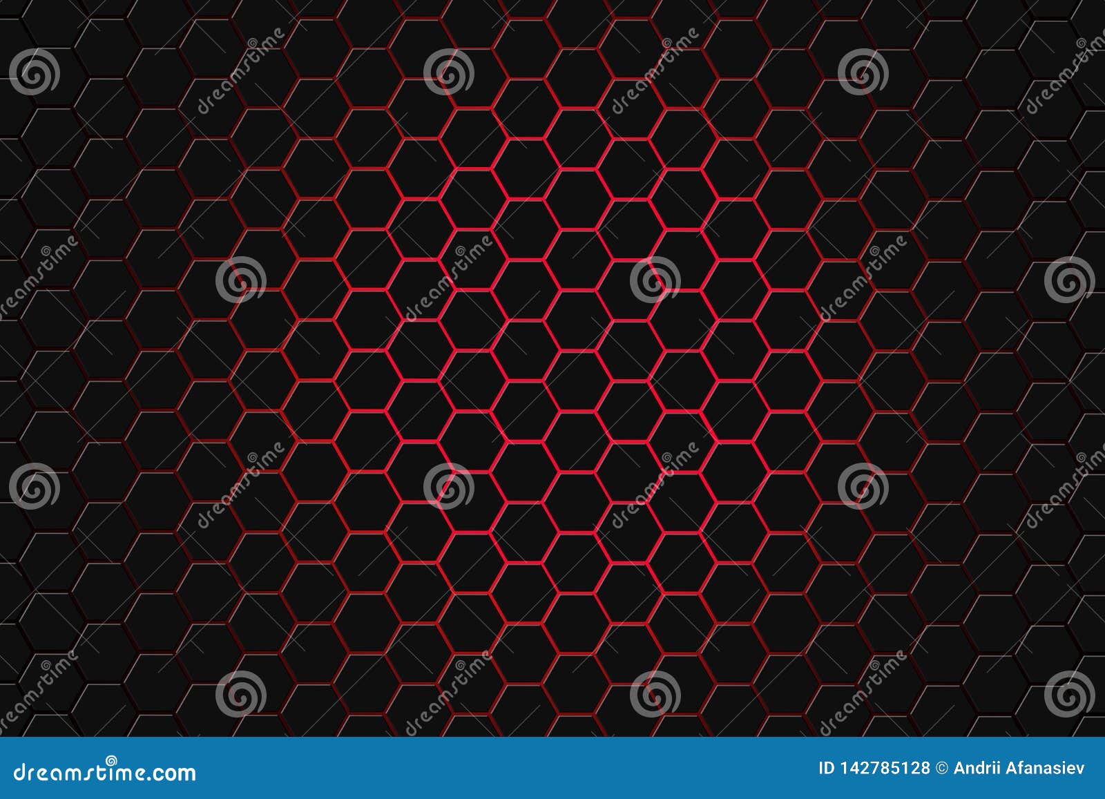 Abstract 3d Rendering of Futuristic Surface with Hexagons. Dark Red Sci ...
