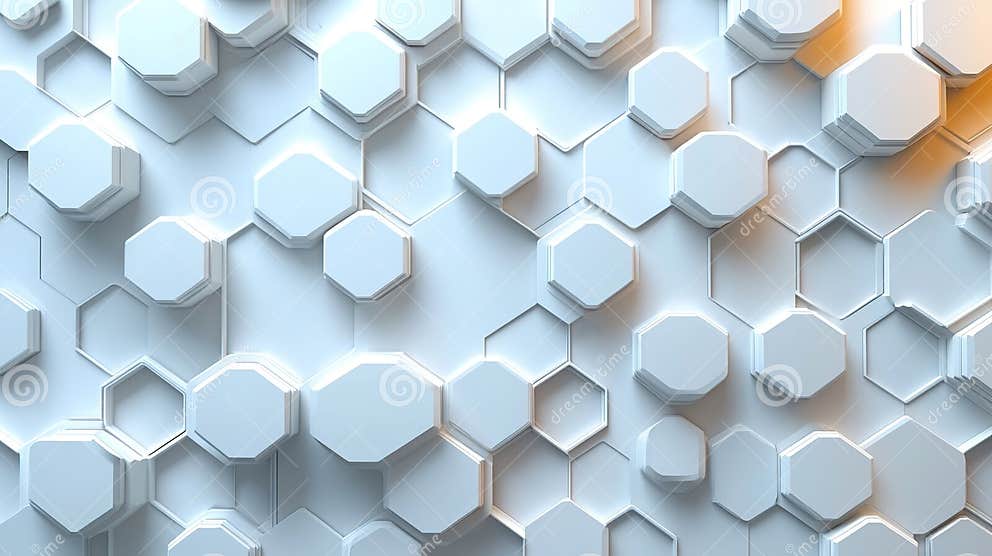 Abstract 3D Rendering of a Hexagonal Pattern, Featuring Various Sizes and Depths of Hexagons ...